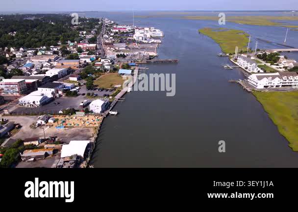Drone Footage Above Chincoteague Island Channel And Coastal ...