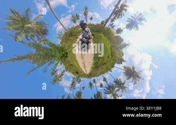 Tropical Adventure Travel, Man Riding Scooter on Sandy Path Surrounded ...