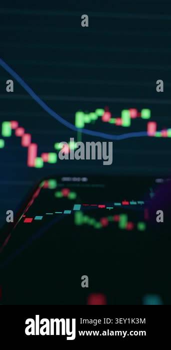Vertical video. Hands Interacting With Smartphone Showing Trading Chart ...