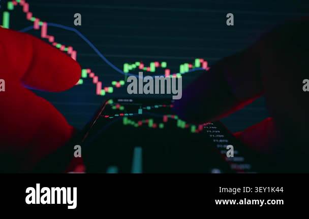 Hands Interacting With Smartphone Showing Trading Chart, Background ...