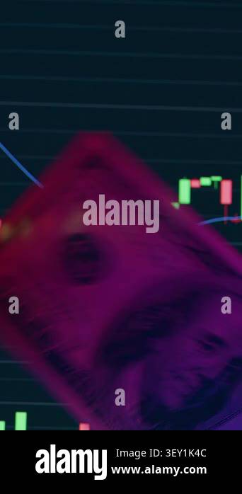 Vertical video. Hand Holding Dollar Banknote in Front of Bearish ...