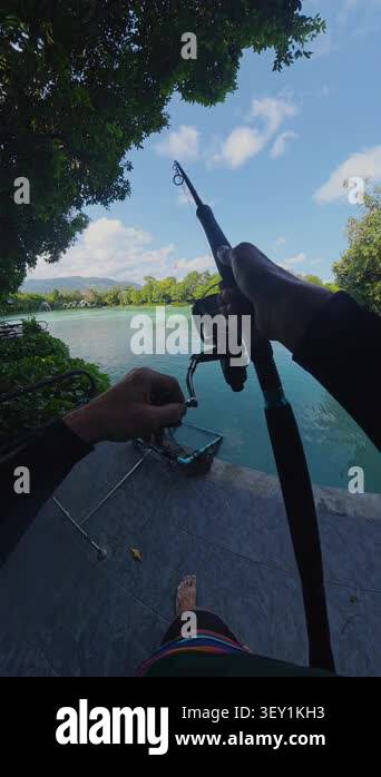 Vertical video. First Person View Fighting Huge Fish With Spinning Rod ...