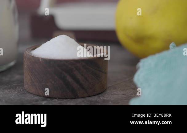 baking soda powder and lemon in a bowl Stock Video Footage - Alamy