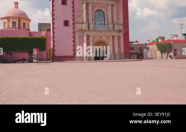 Pink Church Plaza Magic Town Draped Queretaro. High quality 4k footage ...