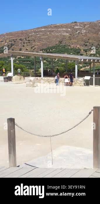 Slow motion pan of the archaeological site of Knossos in Crete, a ...