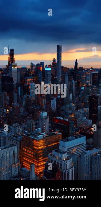 Heavy dark cloud hanging above the cityscape of New York, the USA ...