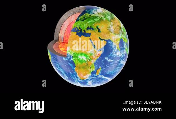 Planet Earth cutaway showing crust mantle outer core and inner core ...