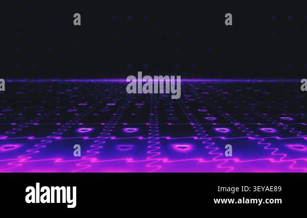 Synthwave Style Neon Grid Floor Adorned With Pink Hearts Stretching Synthwave Style Neon Grid Floor Adorned With Pink Hearts Stretching