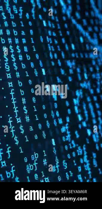 Abstract blue binary symbols streaming as computer code, blockchain ...