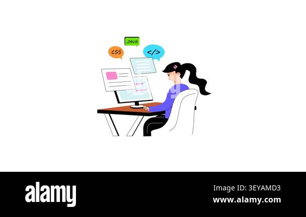 Developer writing and styling web pages using CSS and HTML animated ...