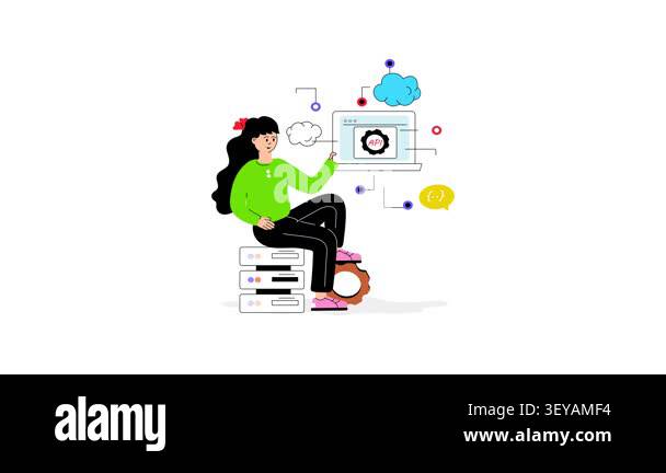 Developer designing an api, ready to use animated flat illustration ...