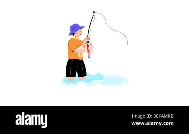 Catching fish, fish hunting, fishing animated flat illustration Stock ...