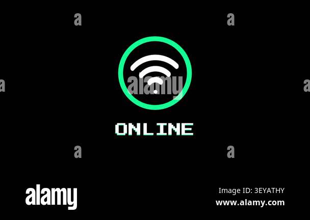A bold animated icon showing a large bright green wifi ring symbol with ...