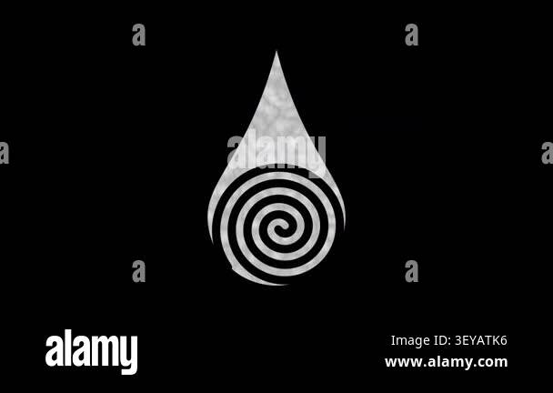 A silver teardrop raindrop shape containing a black and white spiral ...