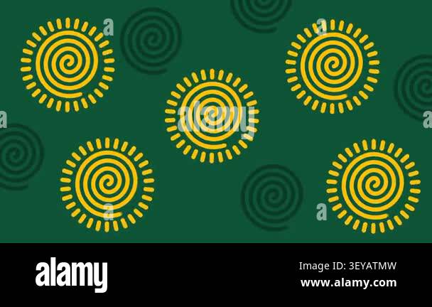 A vibrant dark green background featuring multiple golden yellow ...
