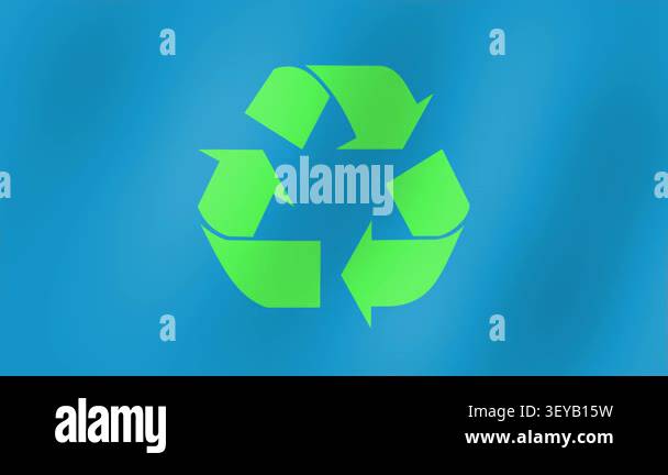 Green recycling symbol on abstract waving blue background. High quality ...