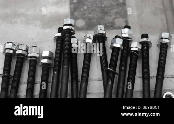 Industrial anchor bolts with hex nuts and washers prepared for steel ...