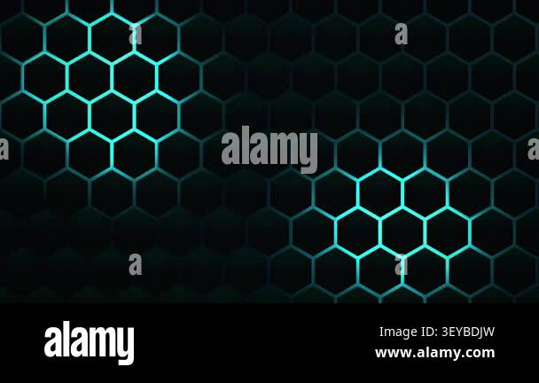 Abstract technology background of a dark hexagonal grid with cool cyan ...