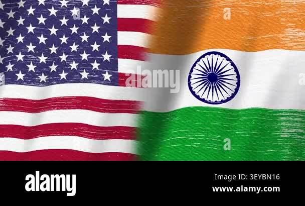 Distressed USA flag stars and stripes and India flag background with ...