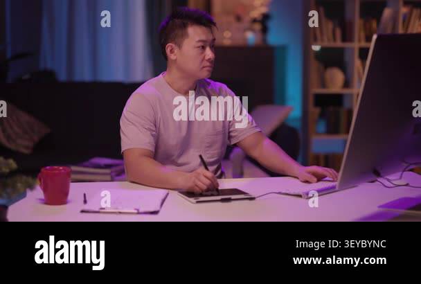 Graphic designer chinese young man drawing creative illustration for ...