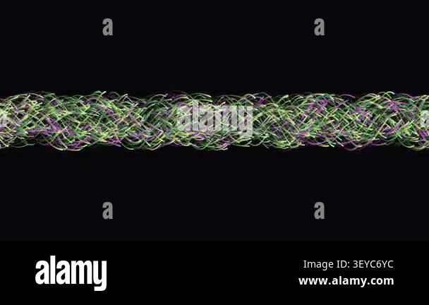 Abstract digital data wave particles create a vibrant, intertwined ...