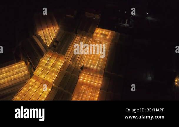 Top view of structured agricultural lighting creating grid-like ...