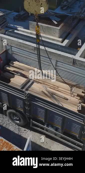 Aerial view of timber delivery process Stock Video Footage - Alamy