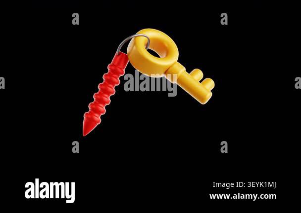 Self-Defense Keychain with Yellow Key and Red Spike 3D Animation Stock ...