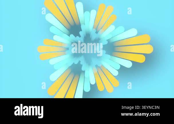 Professional 3D loop of pulsating yellow and teal layers on a blue ...