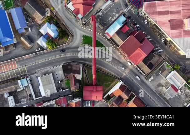 Aerial view captures a bustling city intersection with crisscrossing ...