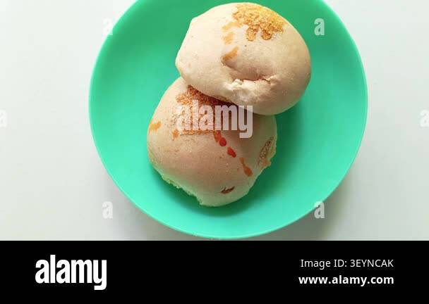 Top view of two traditional sweet baked buns pan dulce overlapping ...