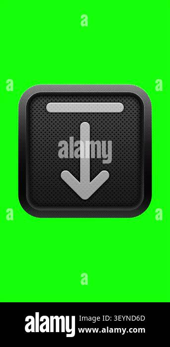 3D Arrow Pointing Down from Bar Icon on Green Screen Button Stock Video ...