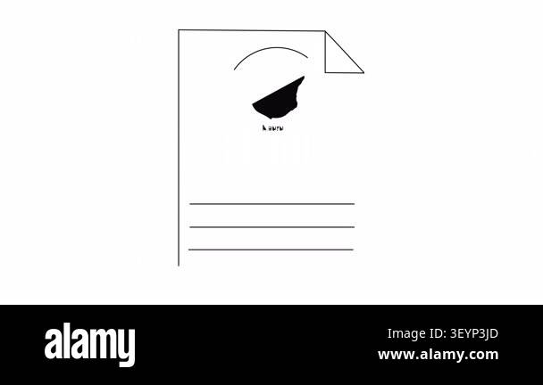 A simple line drawing of a document with a magnifying glass revealing a ...
