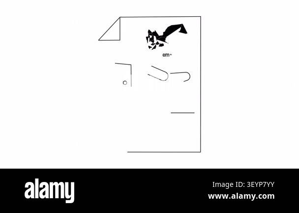 A simple line drawing of a hand holding a black lump on a document with ...