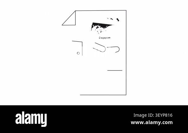 A simple line drawing shows the map of Singapore and an open hand on a ...