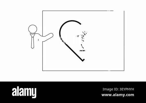 A simple, animated outline of a man in a tie presenting a whiteboard ...