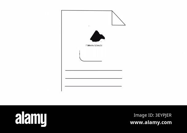 A simple line drawing of a document with a phone displaying a black ...