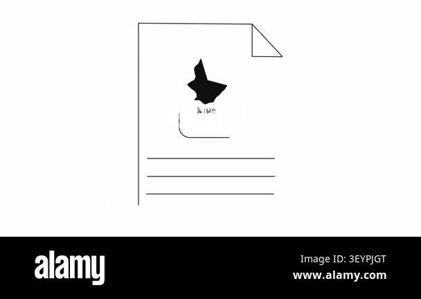 A simple line drawing of a document with a black silhouette of a ...