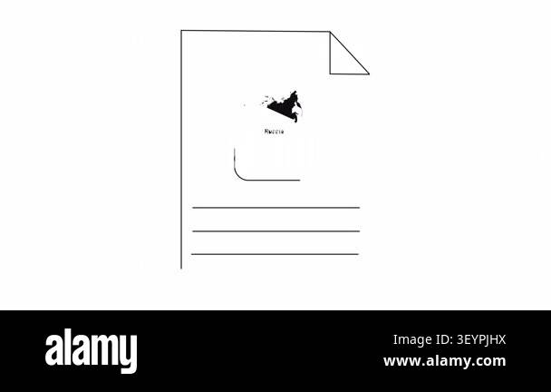 A simple line drawing of a document with a map of Russia in the top ...