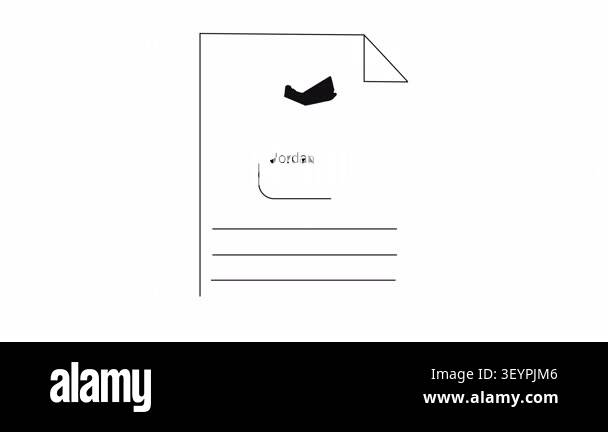 A simple line drawing shows a document with a map of Jordan and text ...