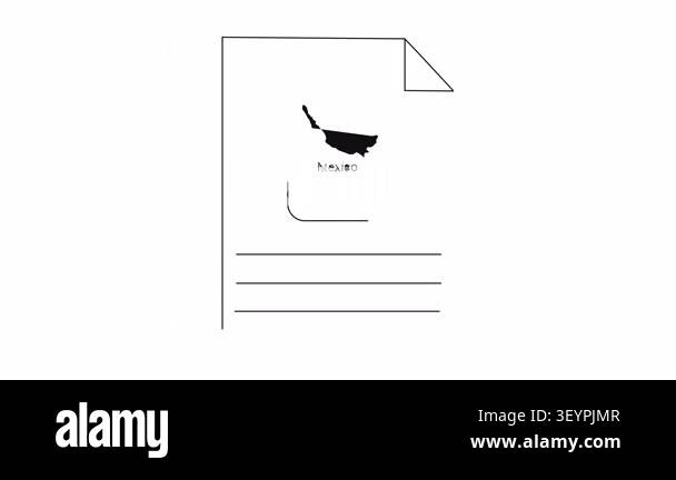 A simple line drawing shows a piece of paper with a map of Mexico and ...