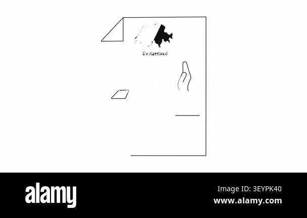 A simple graphic featuring the map of Switzerland, two stylized hands ...