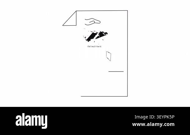 A simple line drawing of a document featuring a map of the Falkland ...
