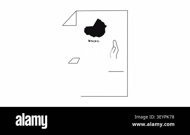 A black silhouette of the map of Uruguay is shown above two open hands ...