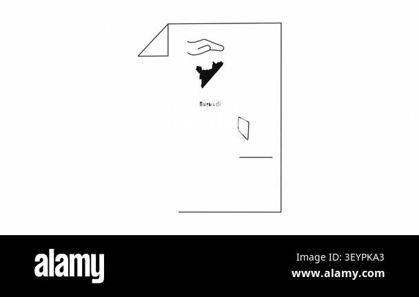 A simple line drawing showing the map of Burundi, two hands, and lines ...