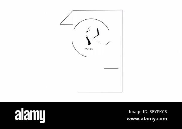 A simple line drawing of a document featuring a circular arrow ...