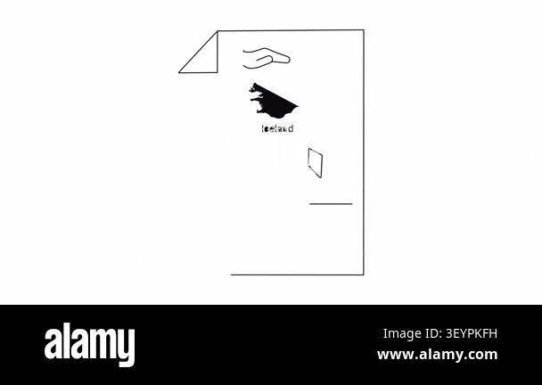 A simple line drawing depicts a hand offering a silhouette of Iceland ...