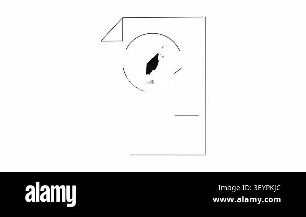 A simple line drawing of a document with a map and circular arrows in ...