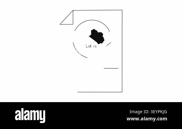 A simple line drawing of a document with a map of Latvia inside a ...