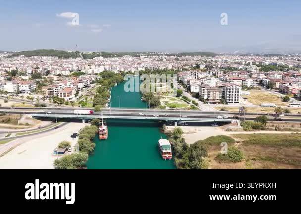 Geometric aerial shot emphasizing parallel bridges and organized ...